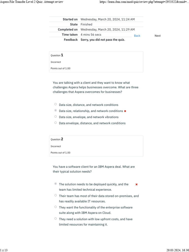 Aspera File Transfer Level 2 Quiz Attempt Review - NEW2 | PDF | Cloud Computing | Information ...
