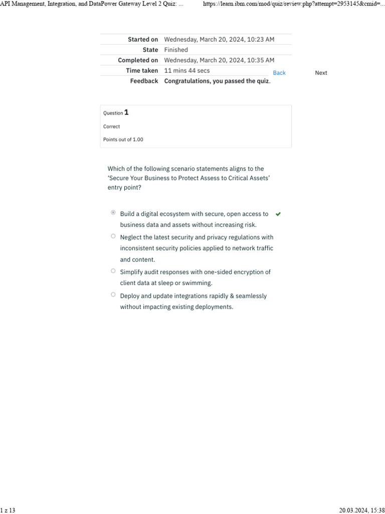 API Management, Integration, and DataPower Gateway Level 2 Quiz Attempt Review | PDF | Cloud ...