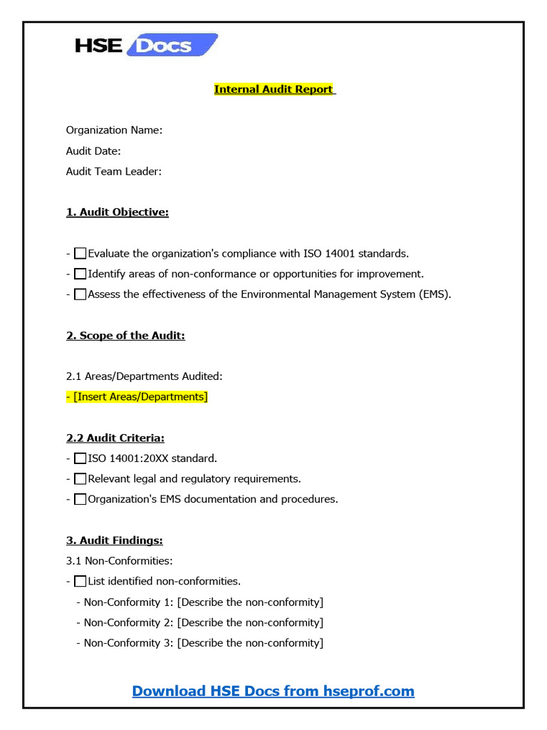 Internal Audit Report For Iso 14001 Pdf Audit Business 1703