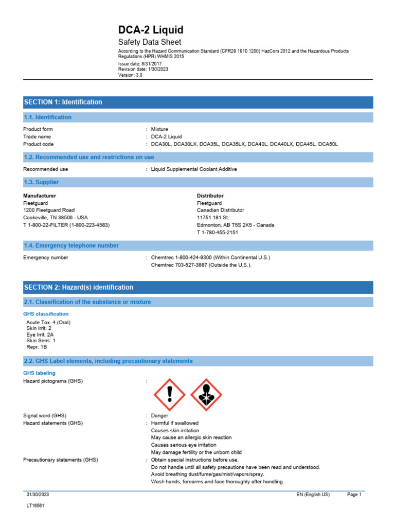 Coolant Additives - DAC2 (Jan 2023) | PDF | Toxicity | Dangerous Goods