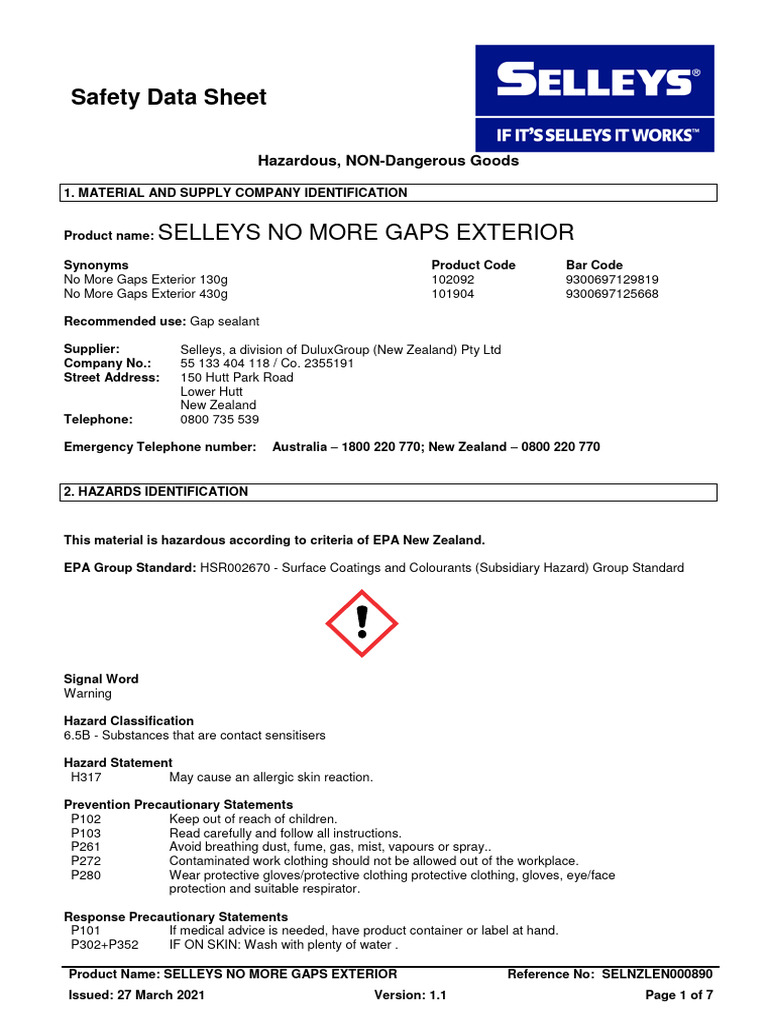 Gap Filler - SELLEYS - NO - MORE - GAPS - EXTERIOR-NZ - SDS-1 (Mar 2021 ...