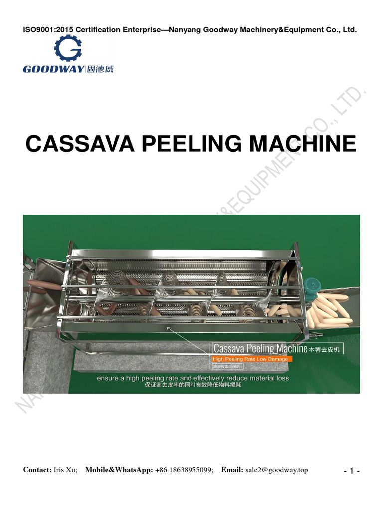 Cassava Peeling Machine Overview and Specs | PDF | Bearing (Mechanical ...