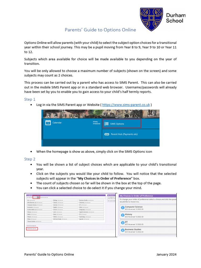 Options Online Parent Guide | PDF