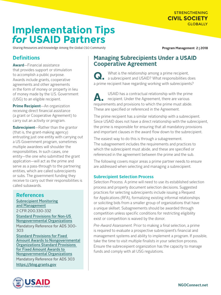 Managing USAID Subrecipients Guide | PDF | United States Agency For ...