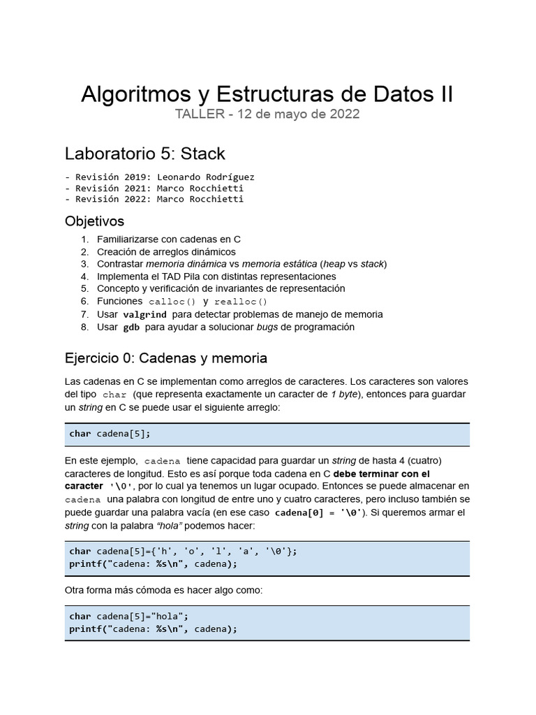 lab05-2022 | PDF | Cadena (informática) | Puntero (Programación de computadora)