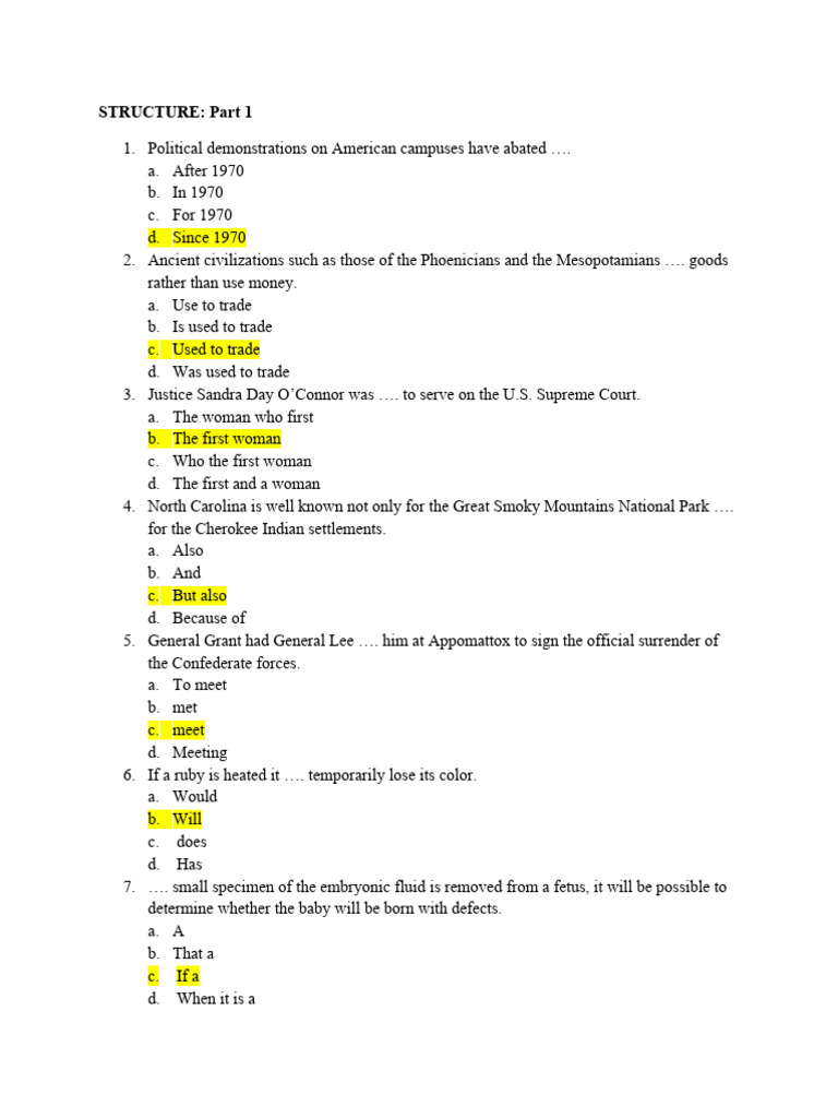 TOEFL Structure Practice Exercises | PDF