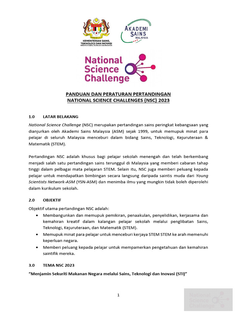 NSC2023 Peringkat Awal - Panduan Dan Peraturan | PDF