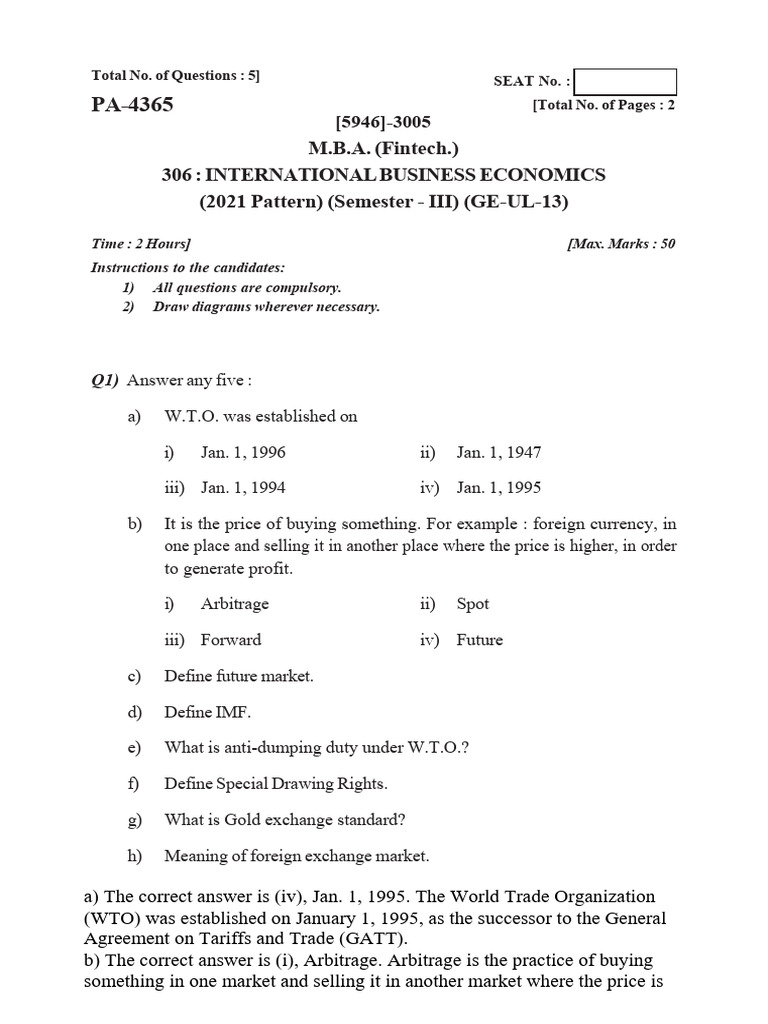International Business Economics Exam Guide | PDF | Exchange Rate ...
