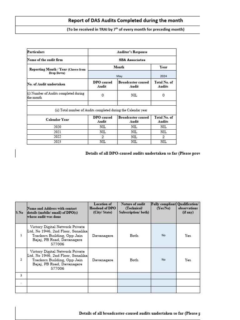 Revised format for reporting to TRAI | PDF | Accounting