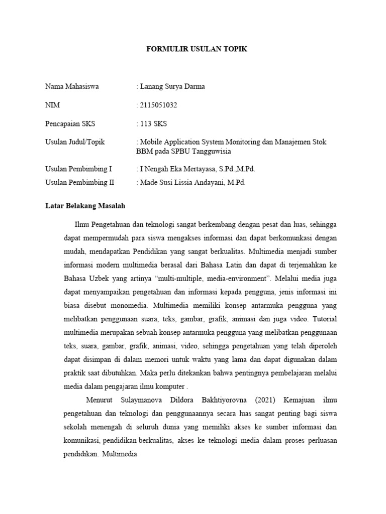FORMULIR USULAN TOPIK | PDF