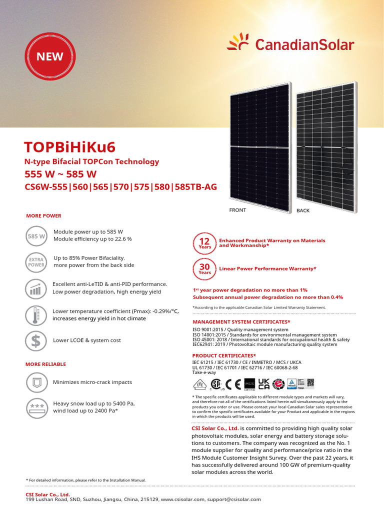 7-CS-Datasheet-TOPBiHiKu6 (TOPCon) - CS6W-TB-AG - v1.6C5 - EN | PDF ...
