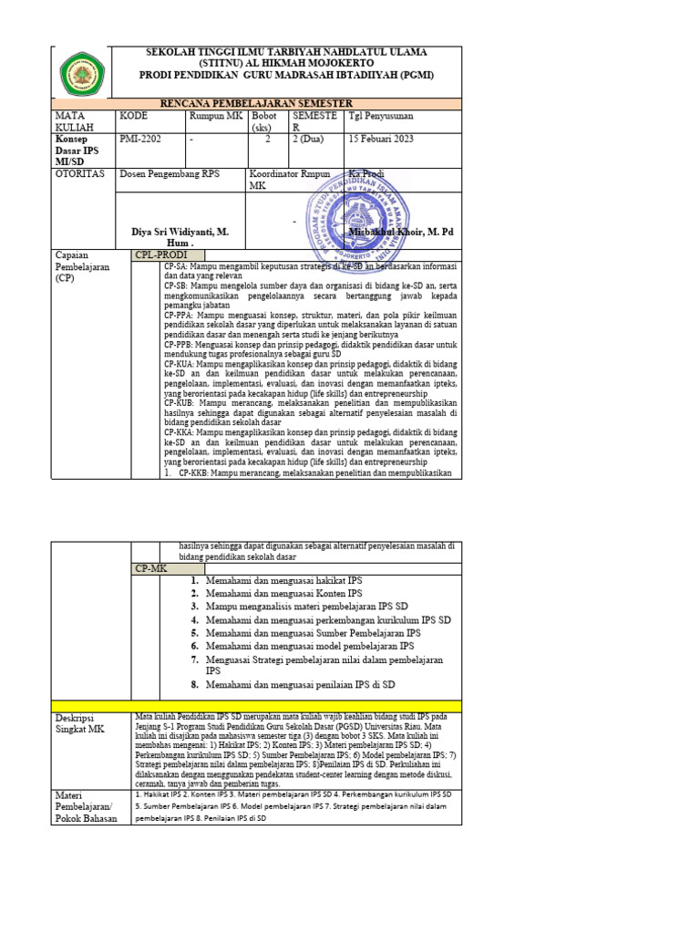 Rps Konsep Dasar Ips Misd 2023 | PDF | Karier & Perkembangan