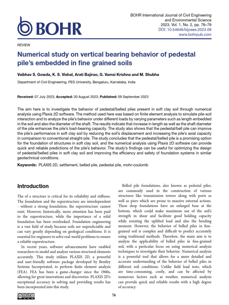 Numerical Study On Vertical Bearing Behavior of Pedestal Pile's Embedded in Fine Grained Soils ...