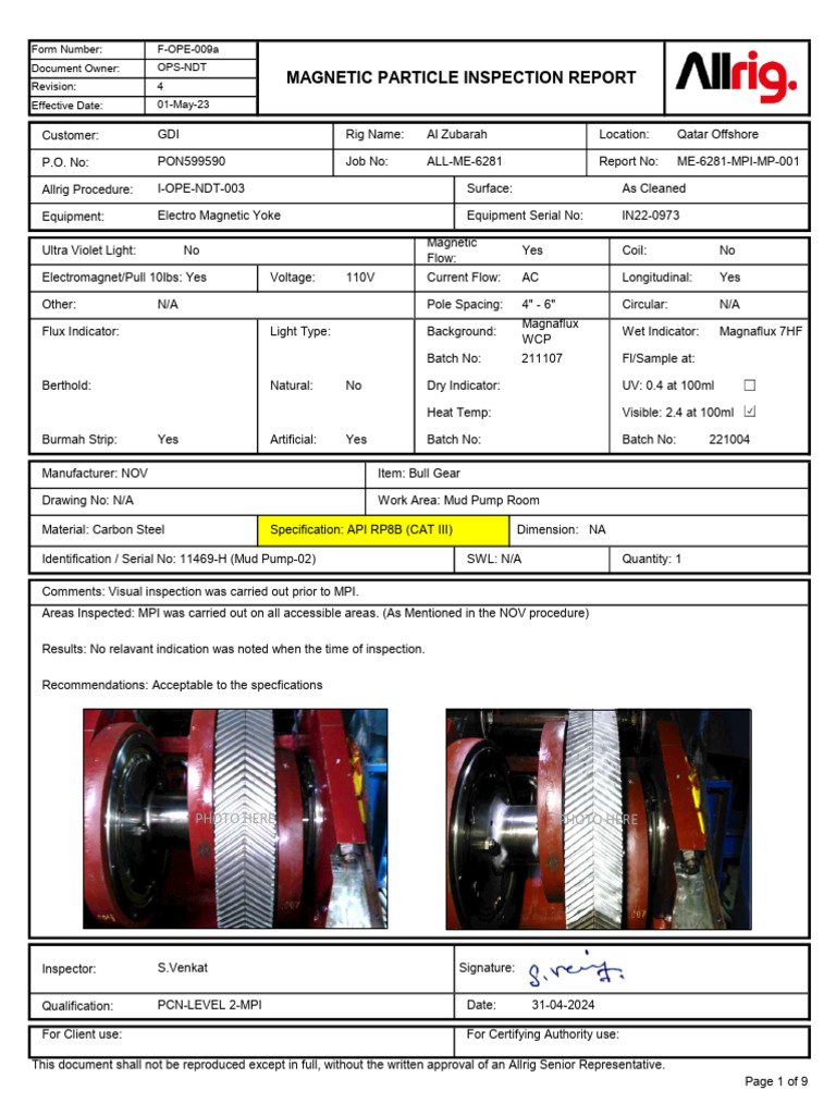 Mud Pump-02 MPI Report | PDF | Ultraviolet | Inductor