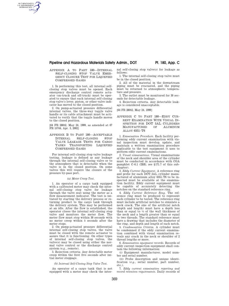 CFR 2011 Title49 Vol3 Part180 Appc | PDF | Valve | Mechanical Engineering