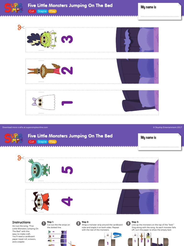five-little-monsters-jumping-on-bed-craft | PDF
