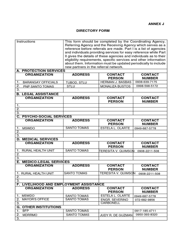 4.1.7.2 Annex-J - Directory-Form | PDF | Politics | Social Science
