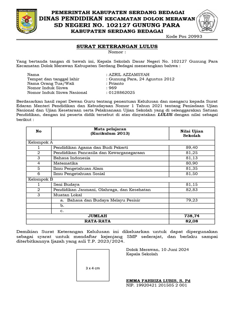 Format SKL SD 2023 2024 | PDF