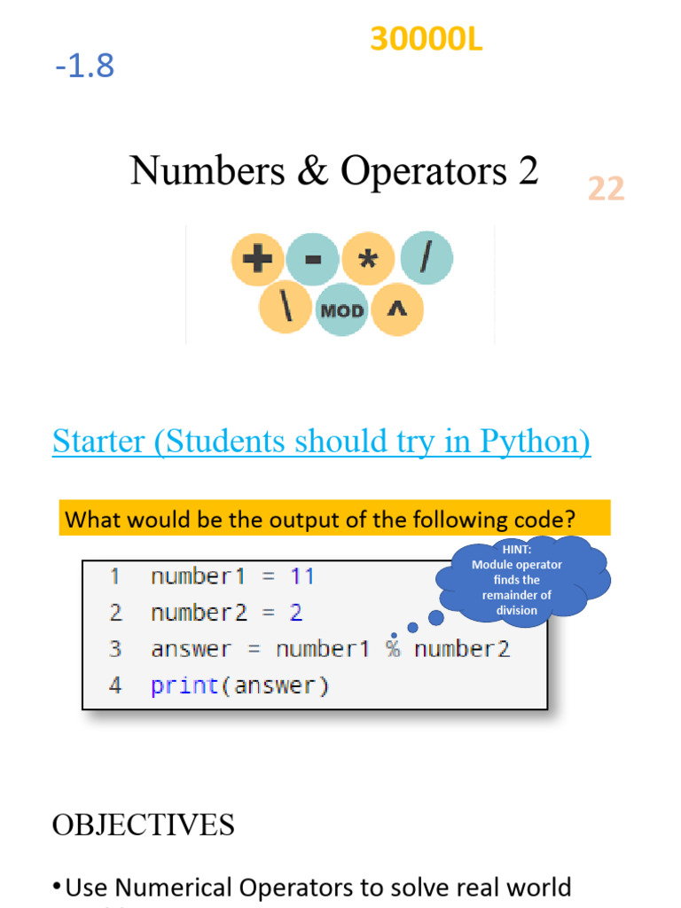 Numbers & Operators 2 | PDF | Python (Programming Language) | Reserved Word