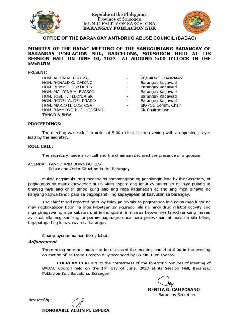BADAC MINUTES June, 2023 | PDF
