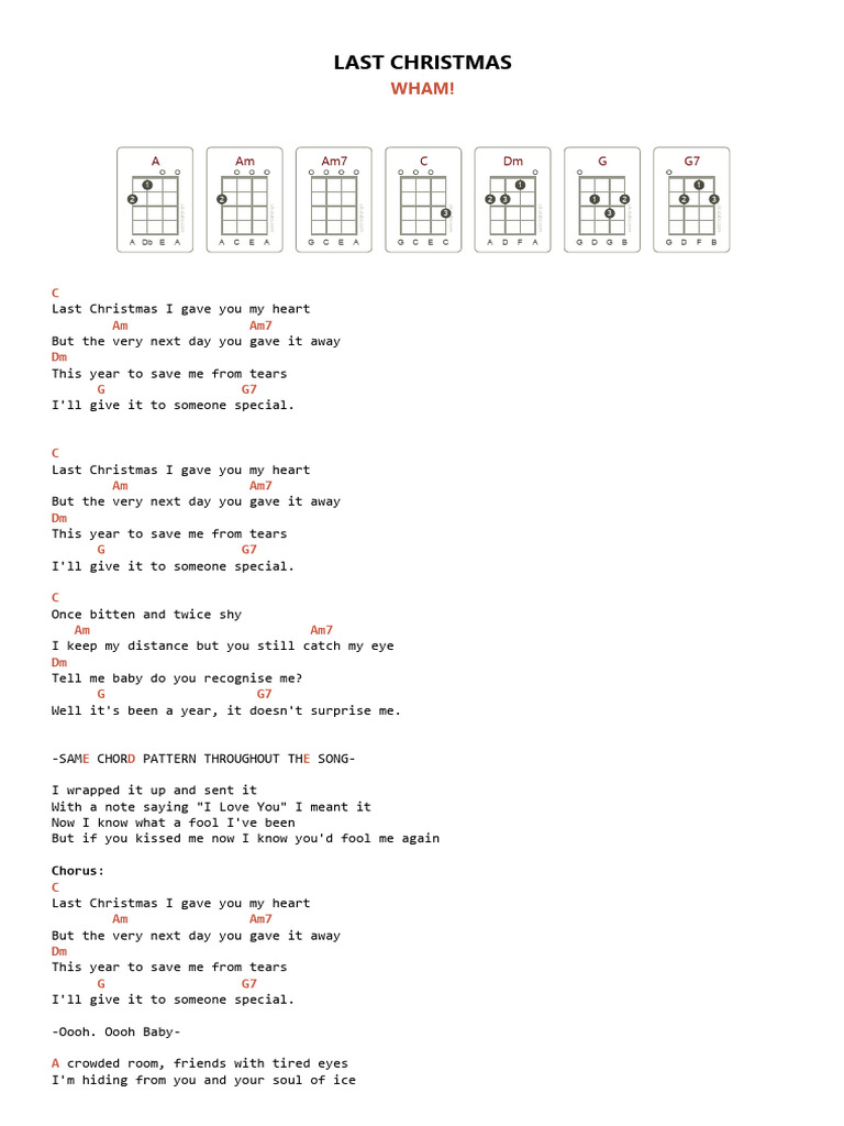 LAST CHRISTMAS - Ukulele Tabs by Wham! On UkuTabs | PDF
