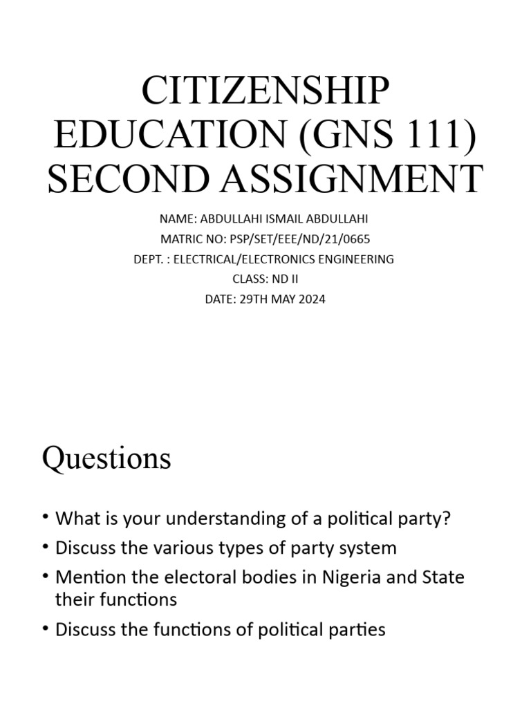 Citizenship Edu 2 | PDF | Political Parties | Elections