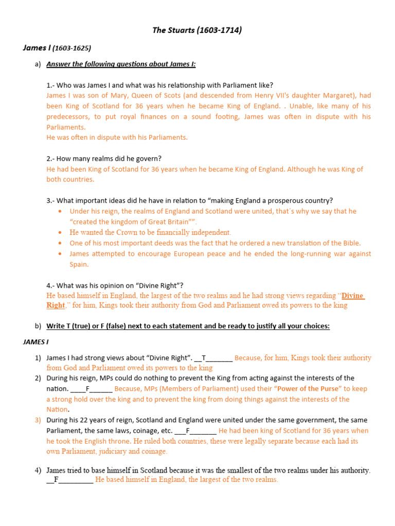 James I - Comprehension Activities | PDF | James Vi And I | Monarchy Of ...