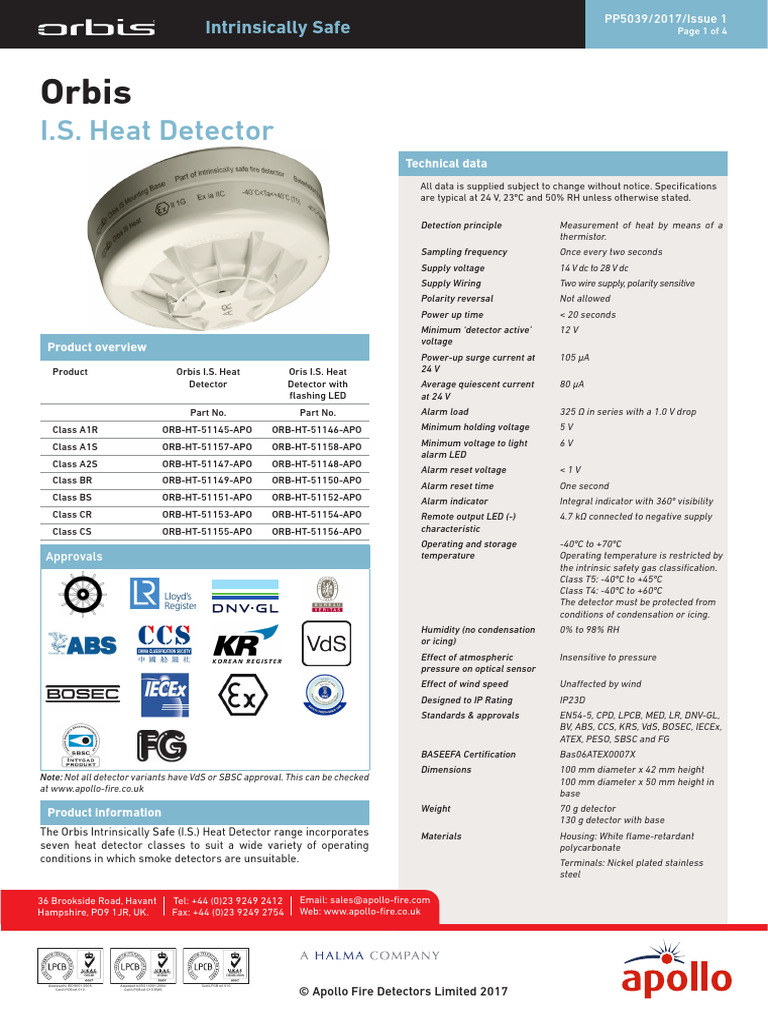 Orbis Intrinsically Safe Heat Detectors | PDF | Sensor | Electrical Engineering