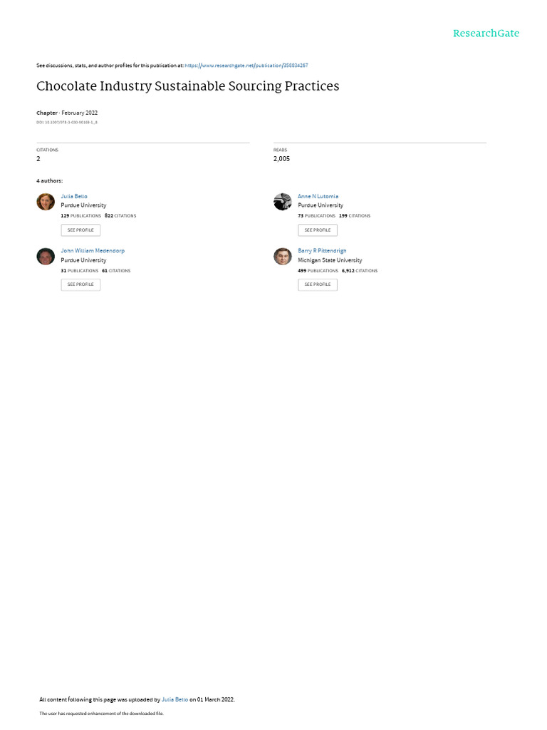 Bello-Bravo2022 Chapter ChocolateIndustrySustainableSo1 | PDF | Cocoa Bean | Fair Trade