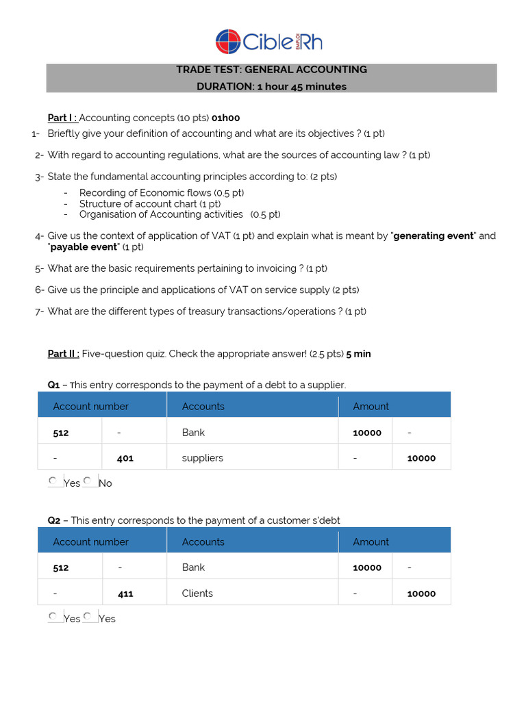GENERAL ACCOUNTING-TRADE TEST - FKNok | PDF | Banks | Debits And Credits