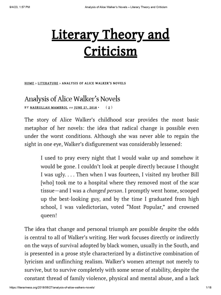 Alice Walker Novels: Themes & Analysis | PDF