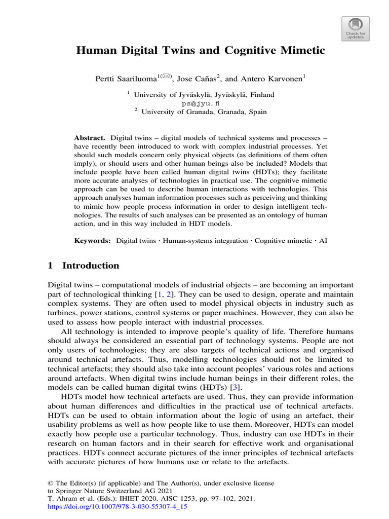 Human Digital Twins and Cognitive Mimetic | PDF | Information | Human ...