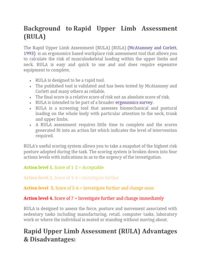 RULA - STEP by STEP Guide | PDF | Anatomical Terms Of Motion | Musculoskeletal System