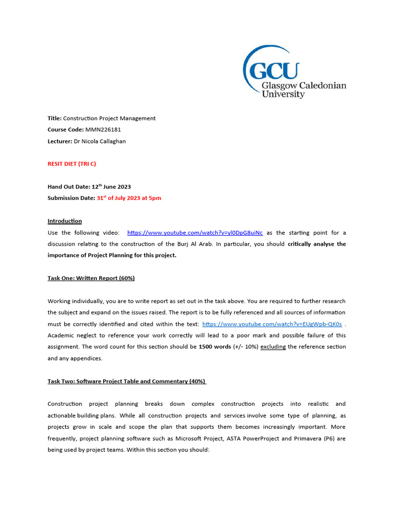Construction Project Management Resit CW2 | PDF | Computing