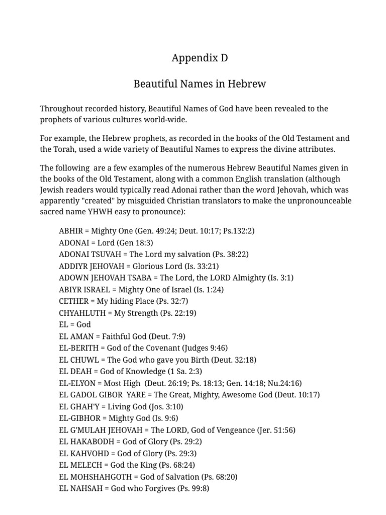 Beautiful Names in Hebrew | PDF | Names Of God In Judaism | Bible Content