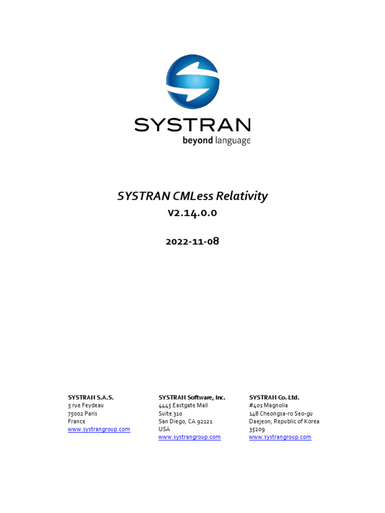 SYSTRAN CMLess Relativity Release Notes | PDF | Multilingualism ...