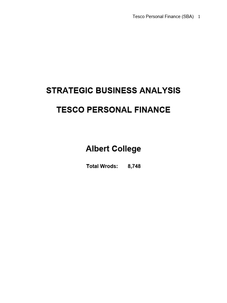 Strategic Business Analysis Tesco Personal Finance: Total Wrods: 8,748 ...
