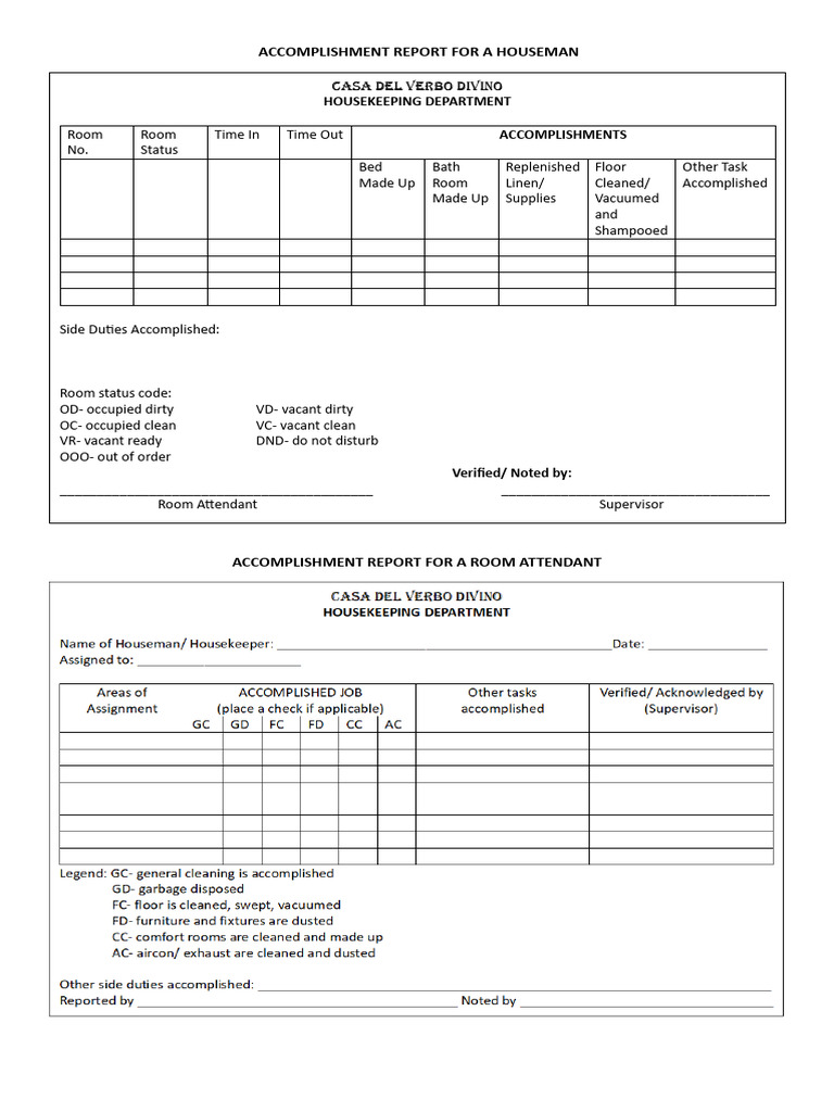 Housekeeping Forms | PDF | Housekeeping | Laundry