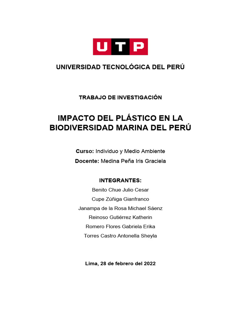 TF - Impacto Del Plastico en La Biodiversidad Marina | PDF | Residuos ...