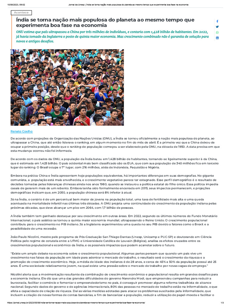 Índia: nova nação mais populosa e em crescimento | PDF | Política ...