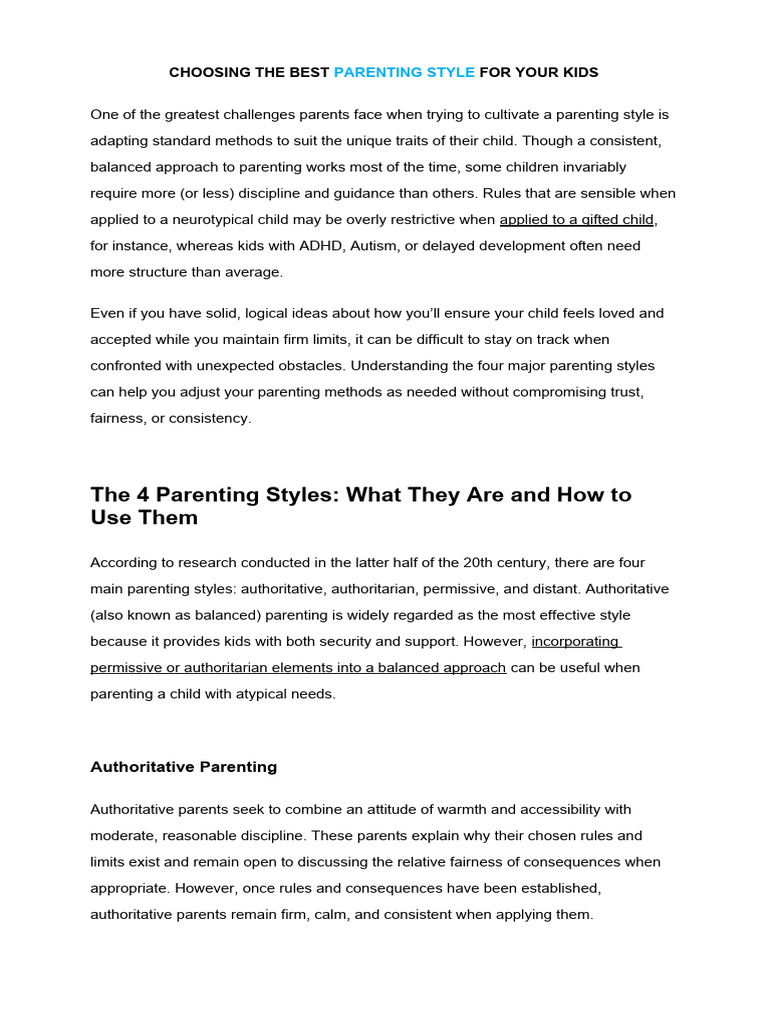 CHOOSING THE BEST PARENTING STYLE FOR YOUR KIDS | PDF | Parenting ...