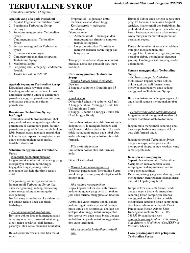 Terbutaline Syrup Terbutaline Sulphate DYNAPHARM M SDN. BHD. 24sep2018 ...