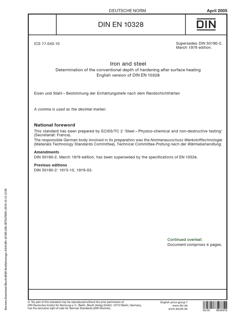 DIN EN 10328 - Surfase Hardening Depth | PDF