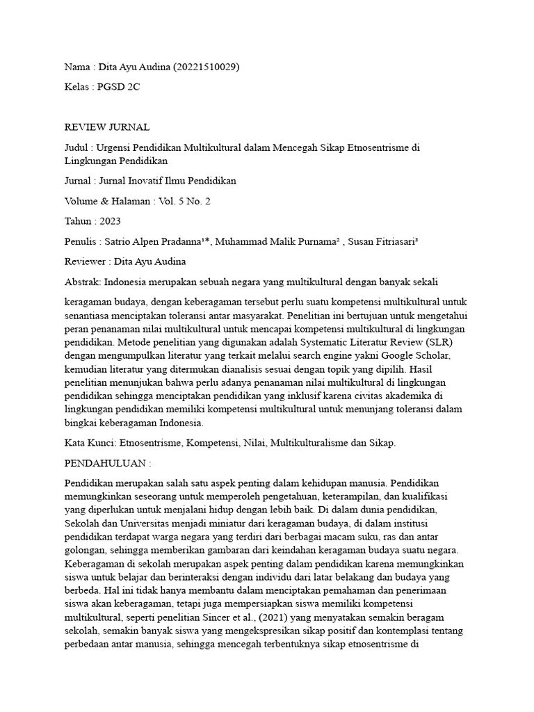 Review Jurnal Pend. Multikultural | PDF | Kesehatan Holistik