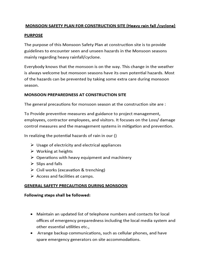 Monsoon Safety Plan | PDF