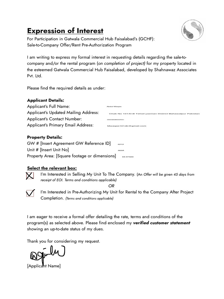 Expression of Interest Application | PDF