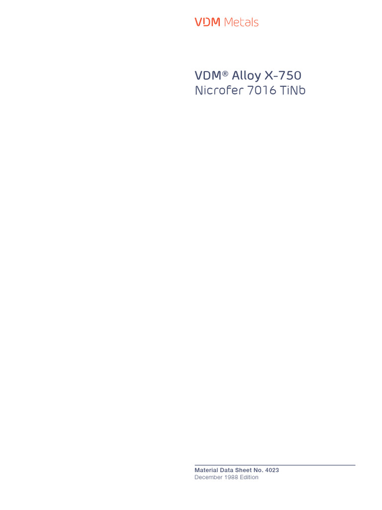 Data Sheet VDM Alloy X-750 | PDF | Titanium | Strength Of Materials