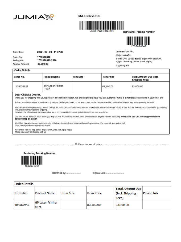 Jumia Sales Invoice | PDF | Business | Marketing