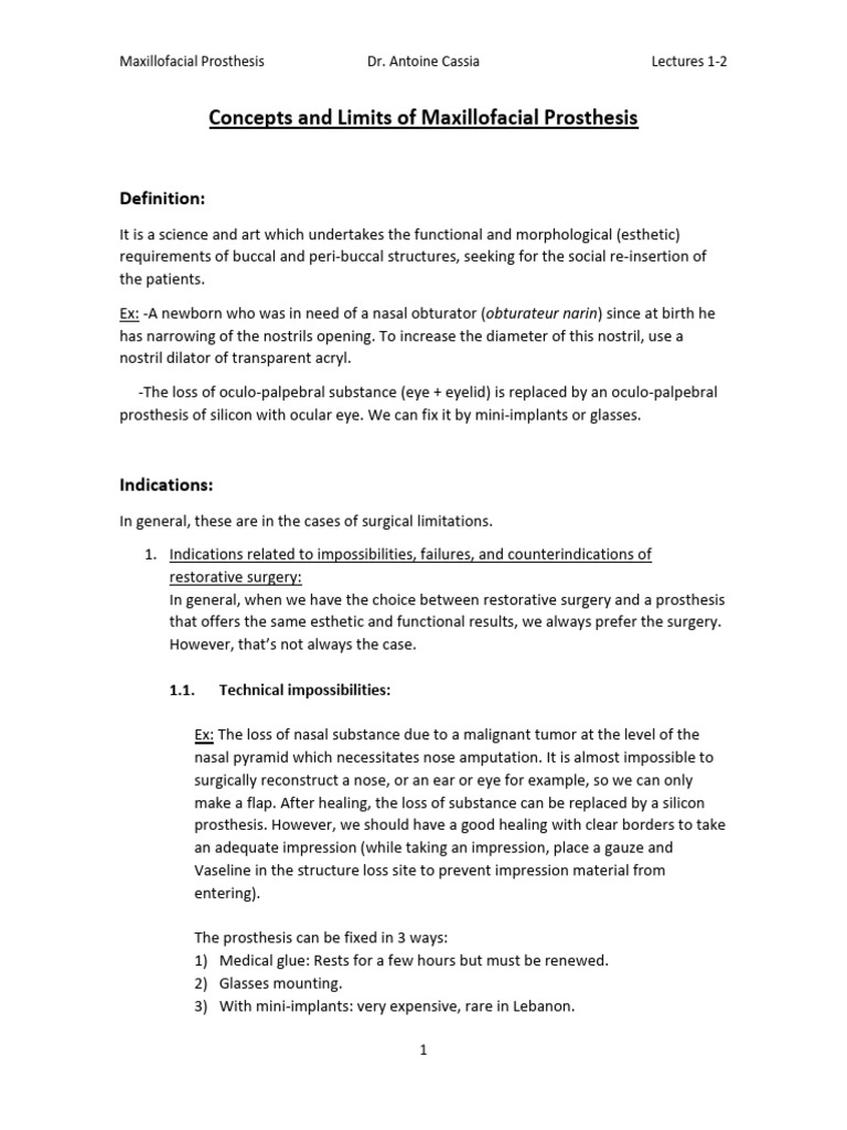 1 - Concepts and Limits of Maxillofacial Prosthesis - PDF 2 | PDF ...