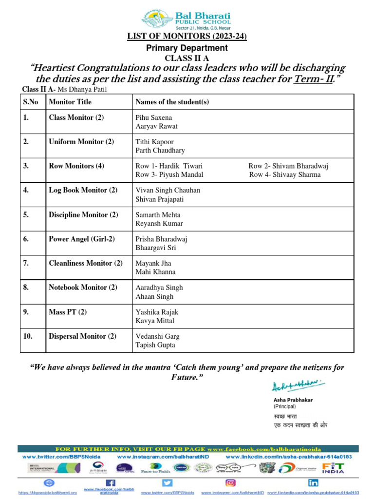 APPOINTMENT OF MONITORS CLASS II Term 2 | PDF